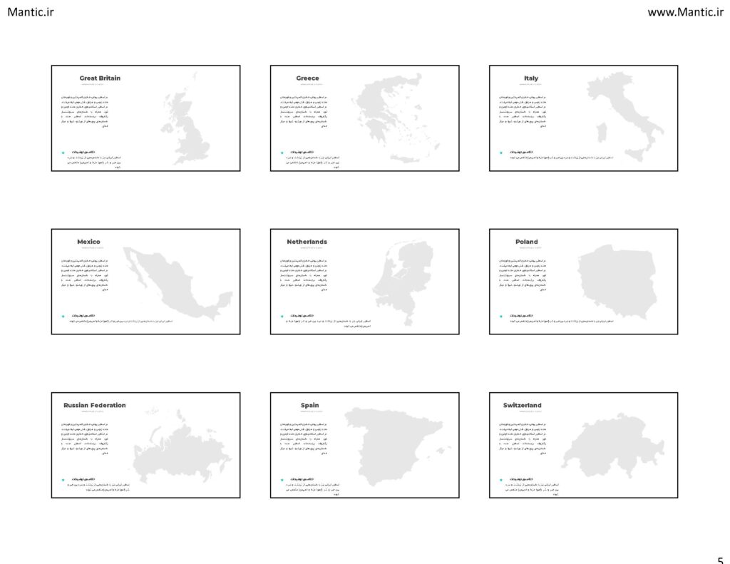 قالب پاورپوینت نقشه کشورهای جهان - بیش از 50 اسلاید قابل ویرایش - مانتیک